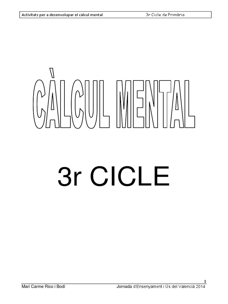Calcul Mental 3r Cicle Primaria | PDF