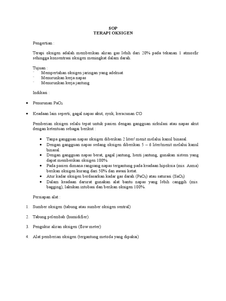 SOP Pemasangan Oksigen | PDF