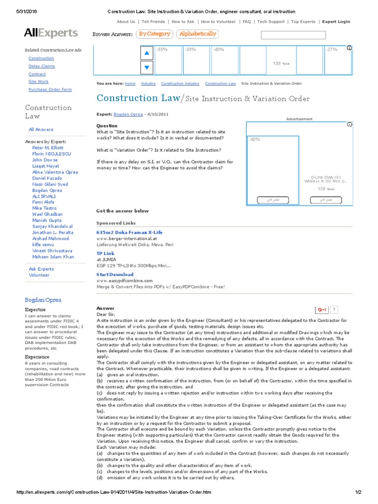 Construction Law_ Site Instruction & Variation Order, Engineer ...