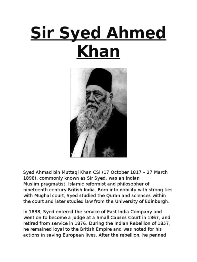 Sir Syed Ahmed Khan | PDF | All India Muslim League | Abrahamic Religions