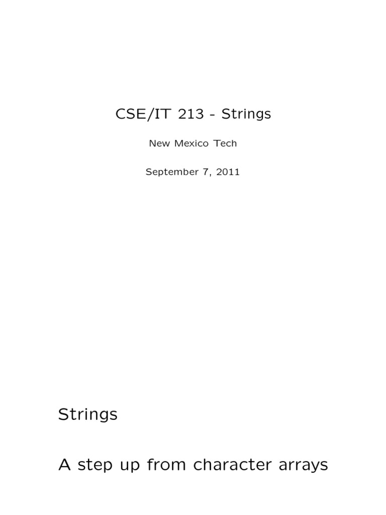 CSE/IT 213 - Strings: New Mexico Tech | PDF | Java (Programming Language) | String (Computer ...