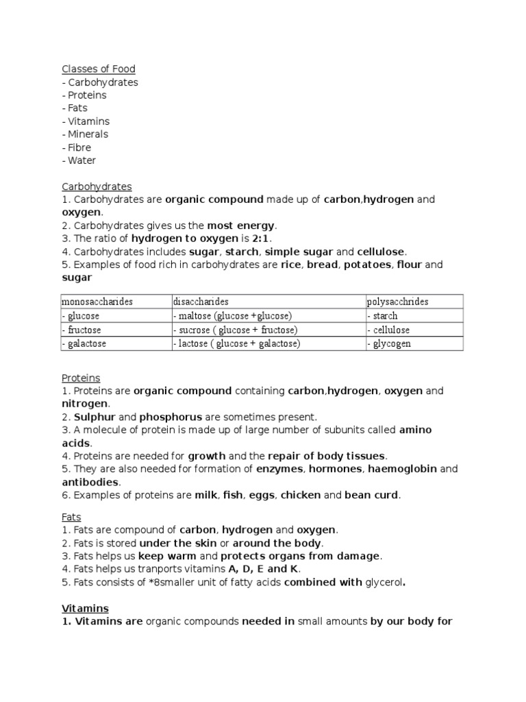 Overview of Food Classes and Examples | PDF