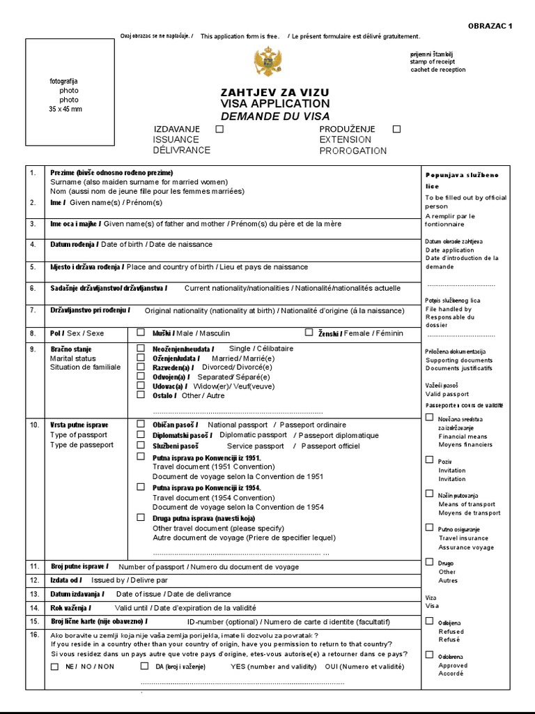 CG Obrazac Za Vizu | PDF
