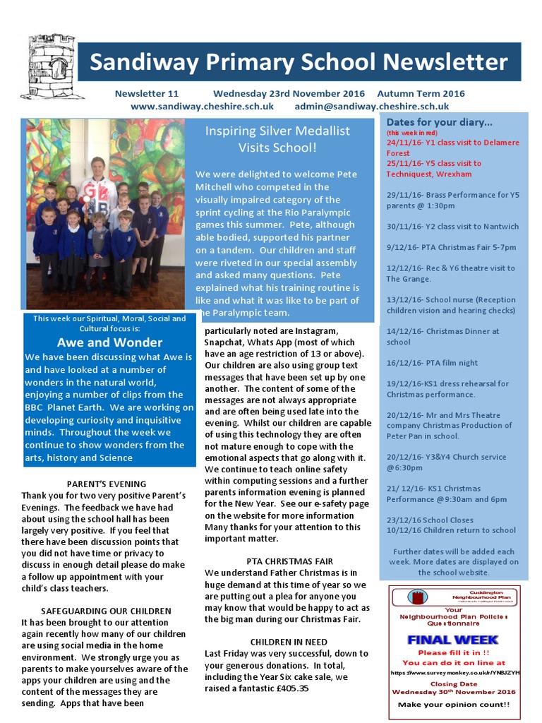 Sandiway Primary School Newsletter: Inspiring Silver Medallist Visits ...