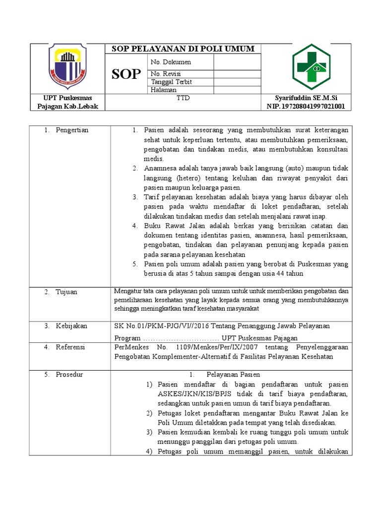 Sop Pelayanan Di Poli Umum | PDF | Pengembangan Diri