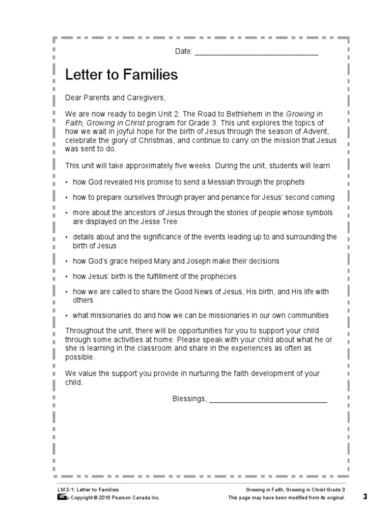 Letter To Families | PDF | Nativity Of Jesus | Jesus