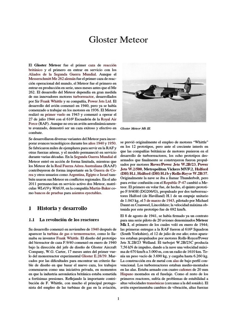Gloster Meteor | PDF | Ingeniería Aeroespacial | Vehículos
