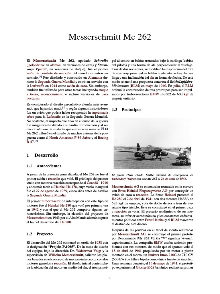 Messerschmitt Me 262 | PDF | Avión de combate | Aeronave