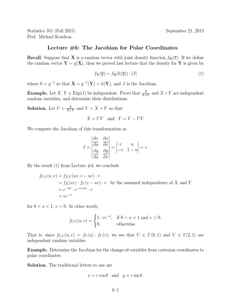 Lecture #6: The Jacobian For Polar Coordinates | PDF
