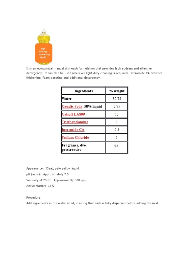 Formula of Liquid Soap | PDF | Cooking, Food & Wine | Science & Mathematics