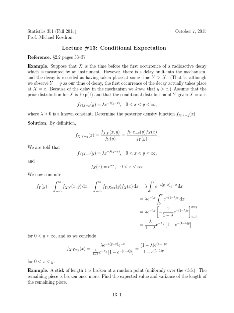 Lecture #13: Conditional Expectation: Y - X X (Y X) | PDF