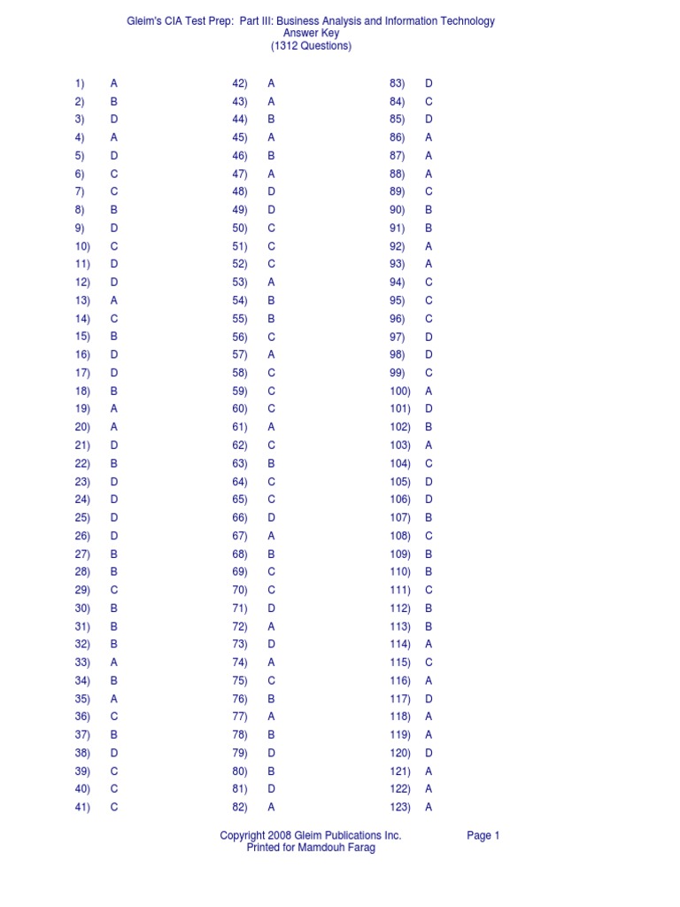 Gleim CIA Part III Answer Key | PDF | Freedom Of Expression Law ...