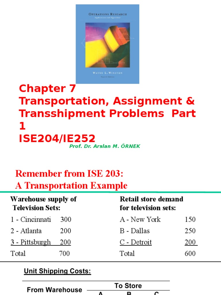 Transportation, Assignment & Transshipment Problems Part 1 ISE204/IE252 | PDF | Maxima And ...