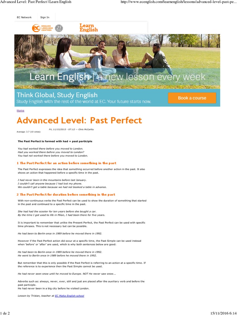 Mastering the Past Perfect Tense | PDF | Perfect (Grammar) | Onomastics