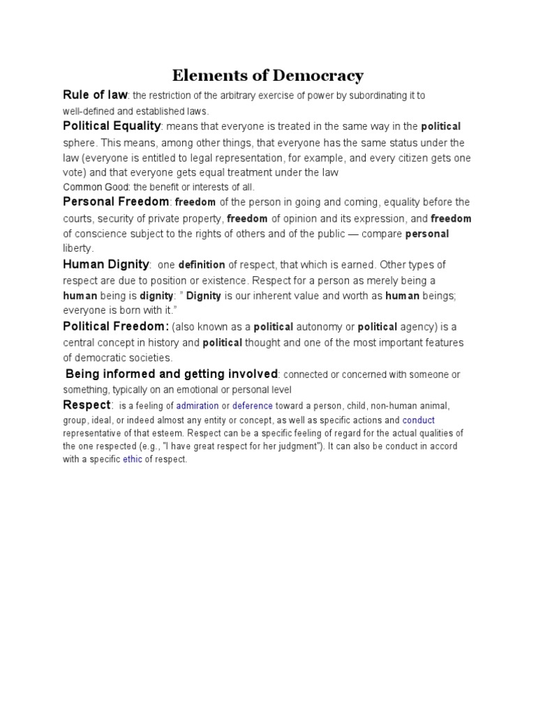 Elements of Democracy: Rule of Law Political Equality | PDF | Democracy ...