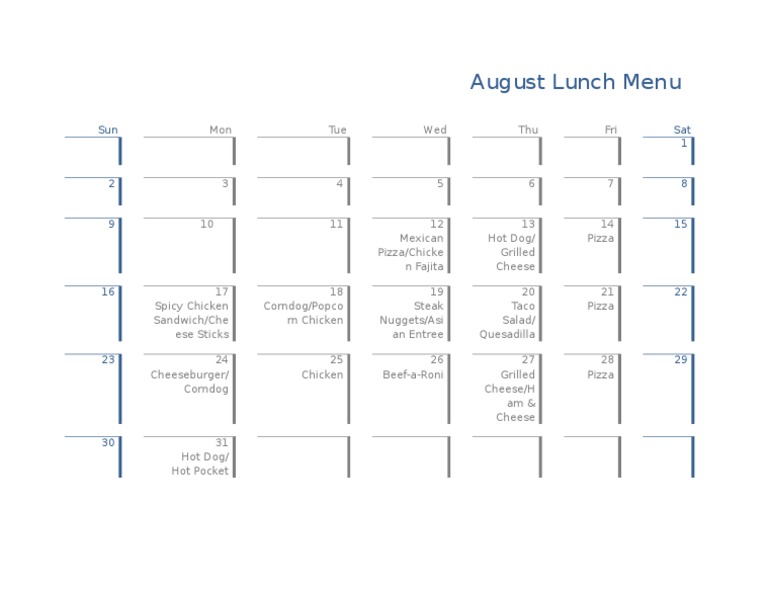 August Lunch Menu | PDF