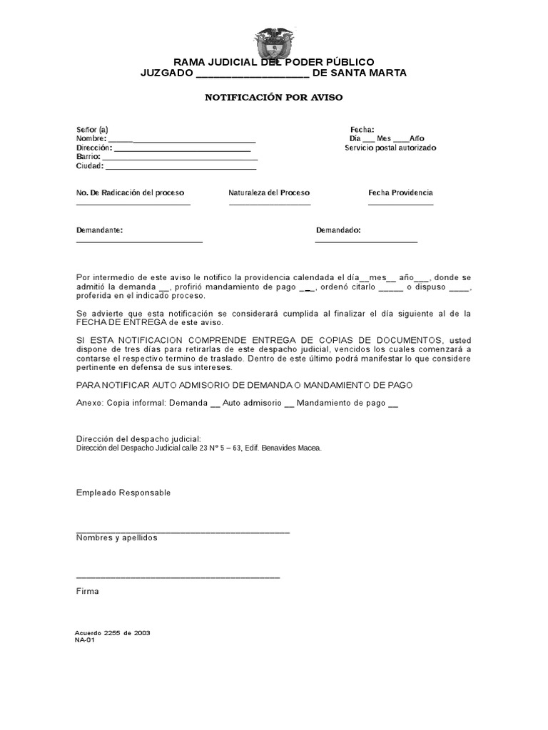 Modelo Notificación Por Aviso