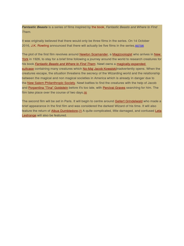 Fantastics Beasts and Where To Find Them | PDF