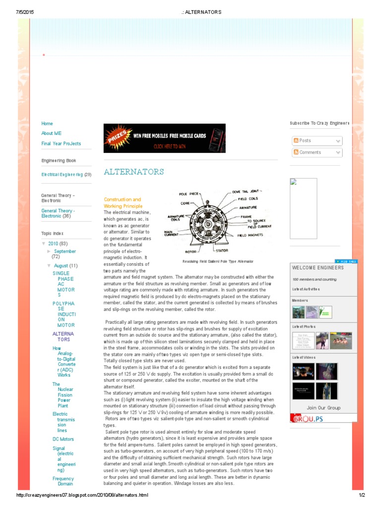 Alternators: Construction and Working Principle | PDF