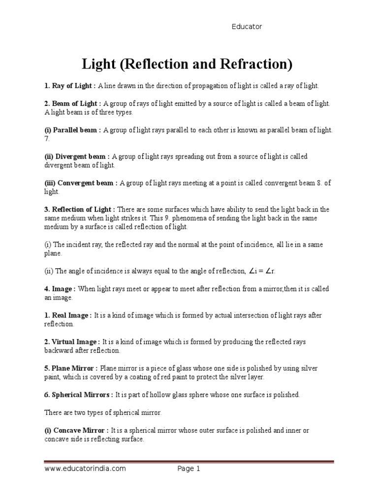 Reflection and Refraction | PDF | Reflection (Physics) | Mirror