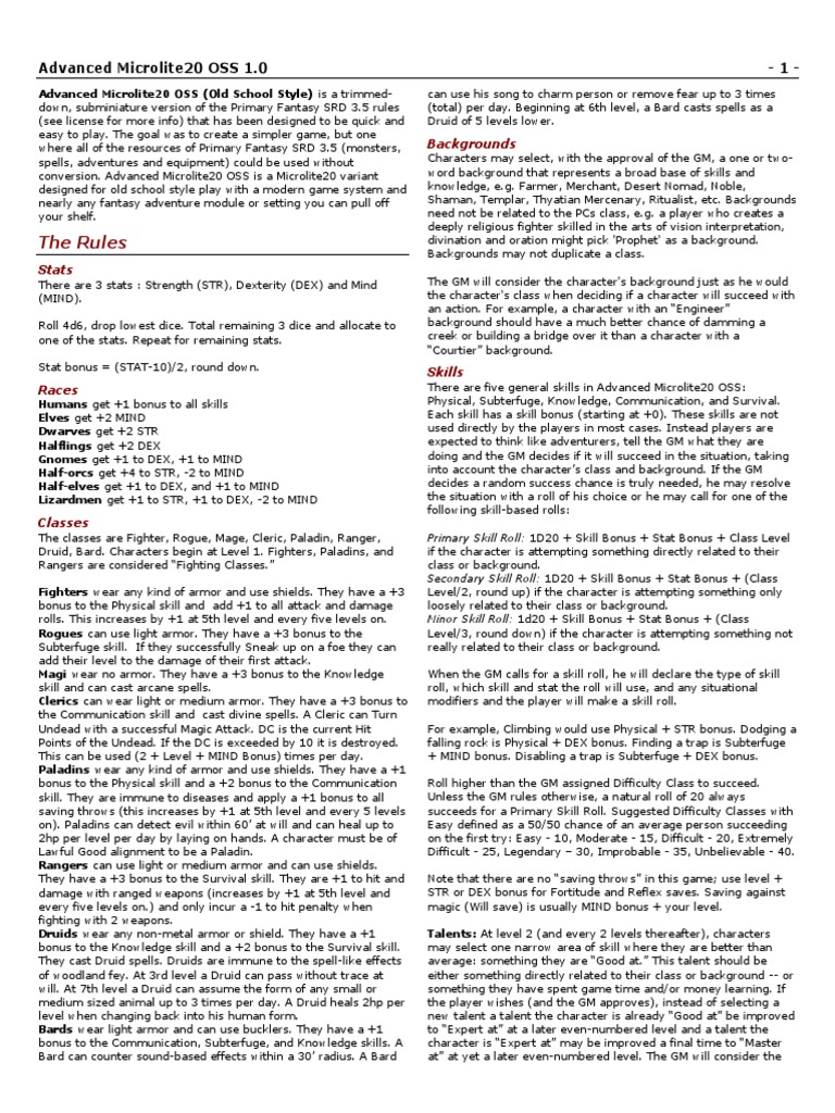 Advanced Microlite20 OSS-100 | PDF | Copyright | License