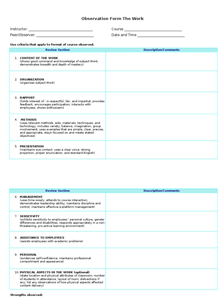 Classroom Observation Form | PDF