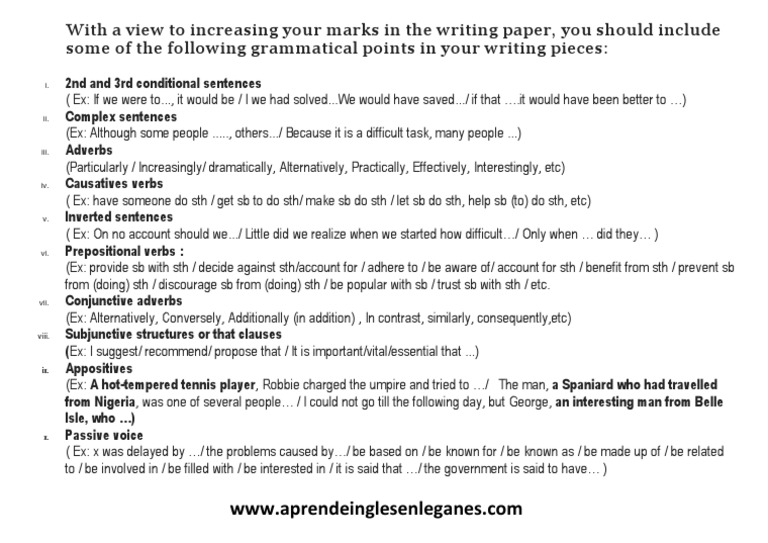 Increase Your Marks in The Writing Paper (10 Grammatical Points) | PDF