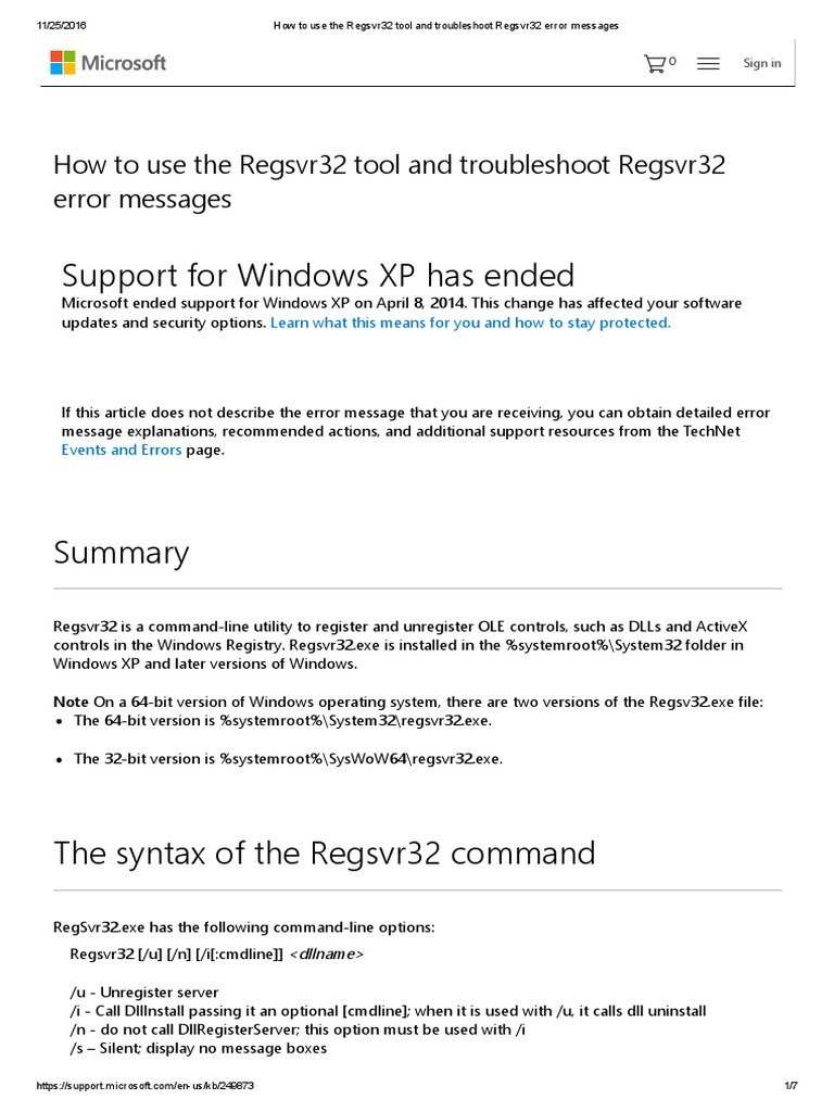 How to Use the Regsvr32 Tool and Troubleshoot Regsvr32 Error Messages ...