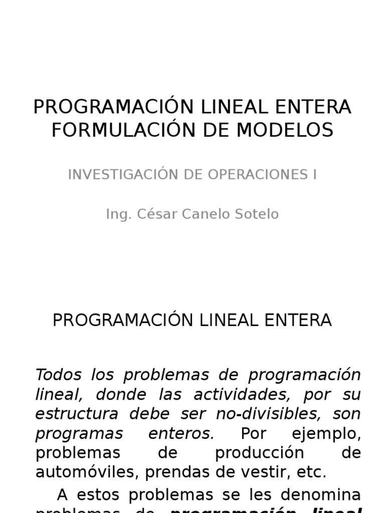 Modelos de Programación Lineal Entera | PDF | Programación lineal ...