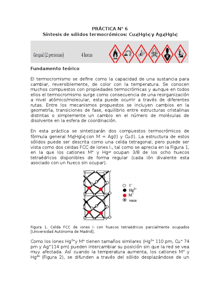 PRÁCTICA Solidos Termocromicos | PDF | Mercurio (Elemento) | Moléculas