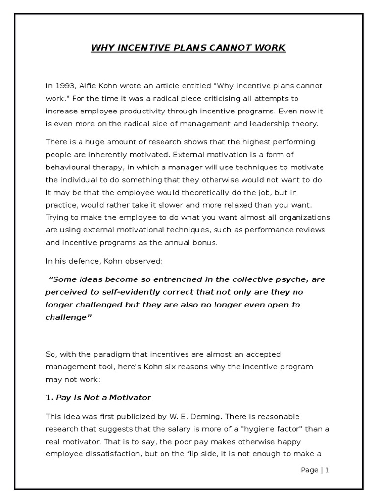 Why Incentive Plans Cannot Work | PDF | Motivation | Motivational