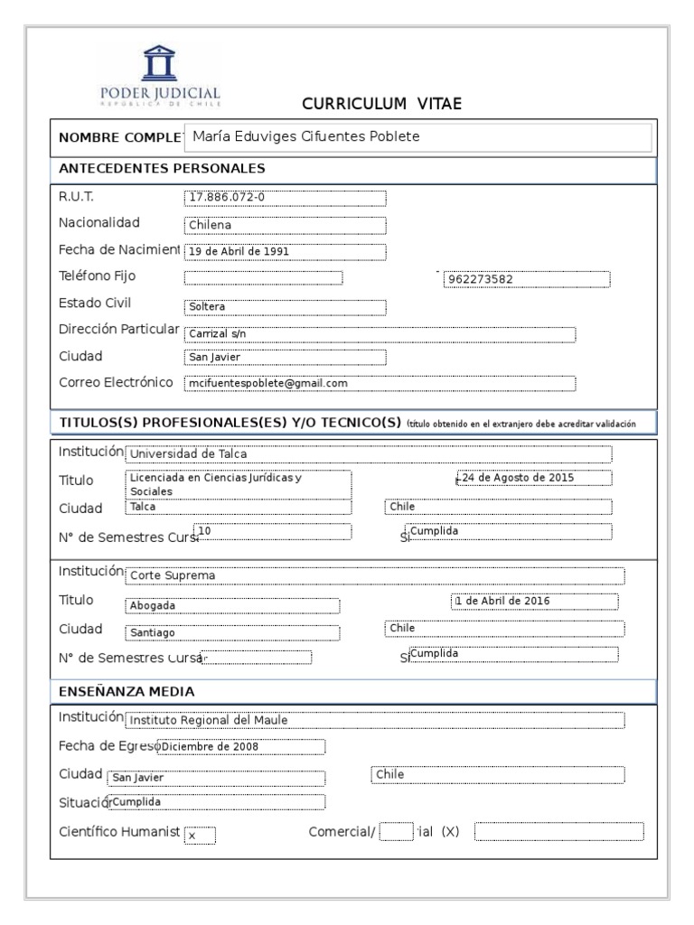 Formato Curriculum Vitae | PDF | Chile | Educación avanzada