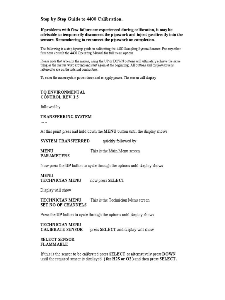 4400 Calibration | PDF | Menu (Computing) | Calibration