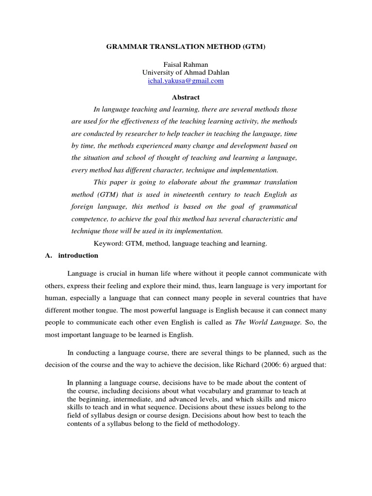 Grammar Translation Method | PDF