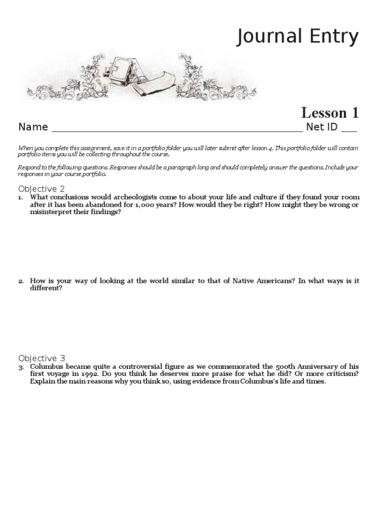 Lesson 1 Journal Entry | PDF
