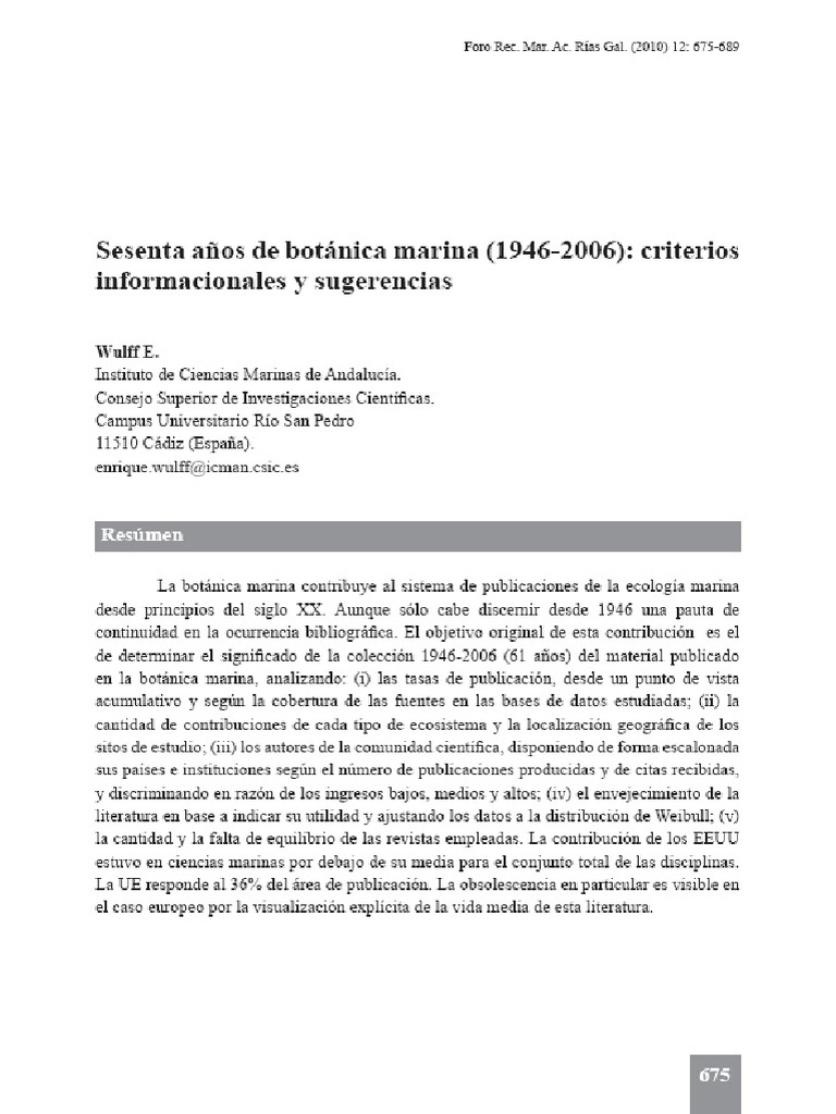 66 Años de Historia de Botanica Marina | PDF