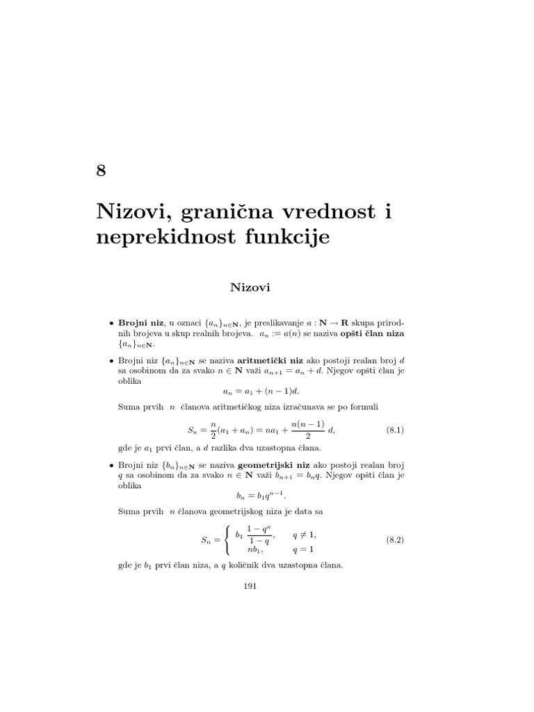 Nizovi I Granična Vrijednost PDF | PDF