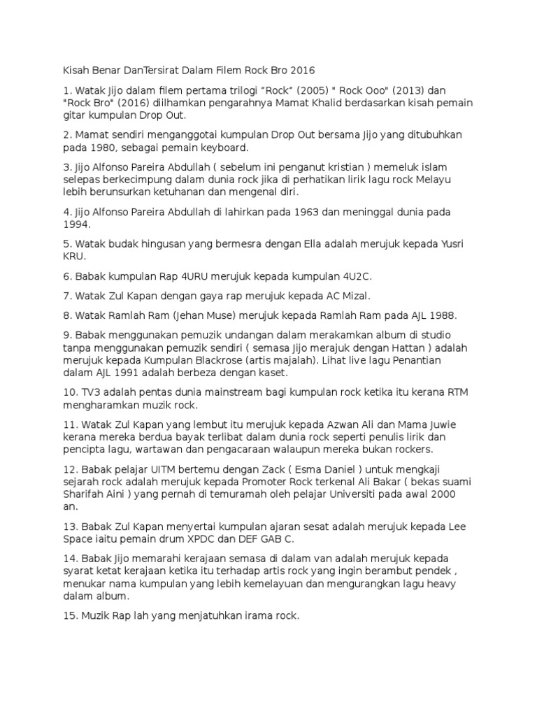 Kisah Benar DanTersirat Dalam Filem Rock Bro 2016 1 | PDF