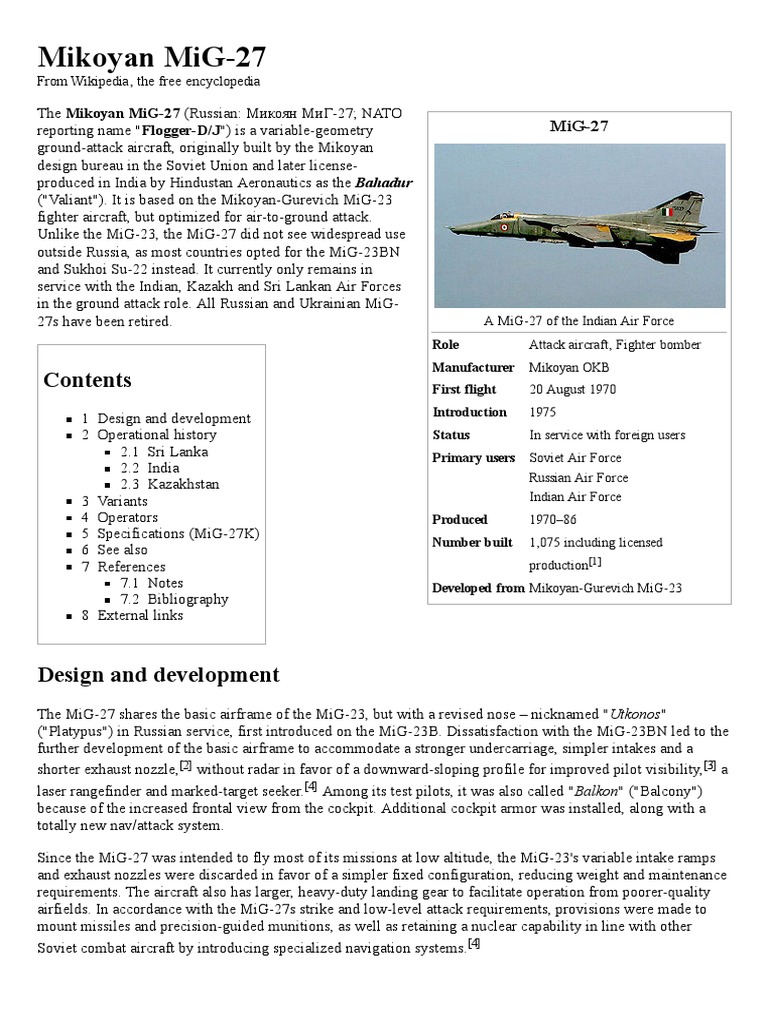 Mikoyan MiG 27 | PDF | Jet Aircraft | Industries