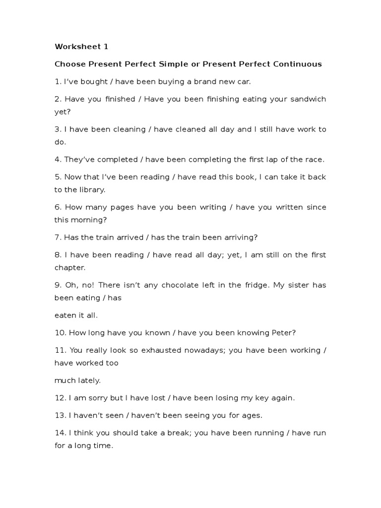 Present Perfect Simple or Continuous Extra Practice | PDF | Language ...