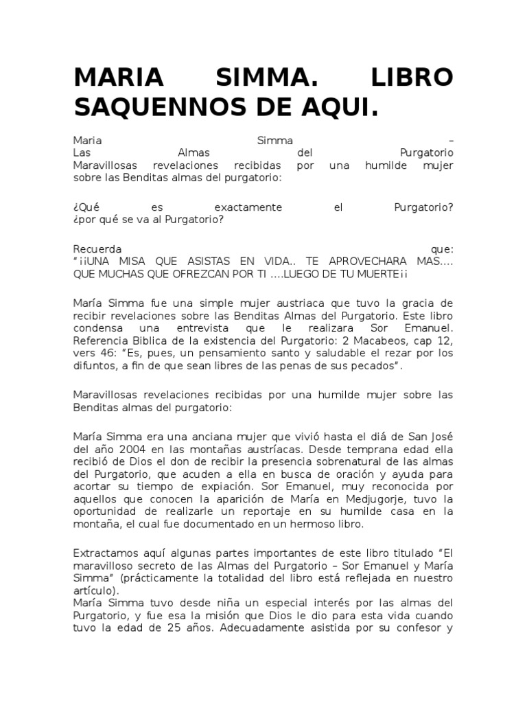 MARIA SIMMA, Saquenme de Aqui | PDF | Purgatorio | María, madre de Jesús