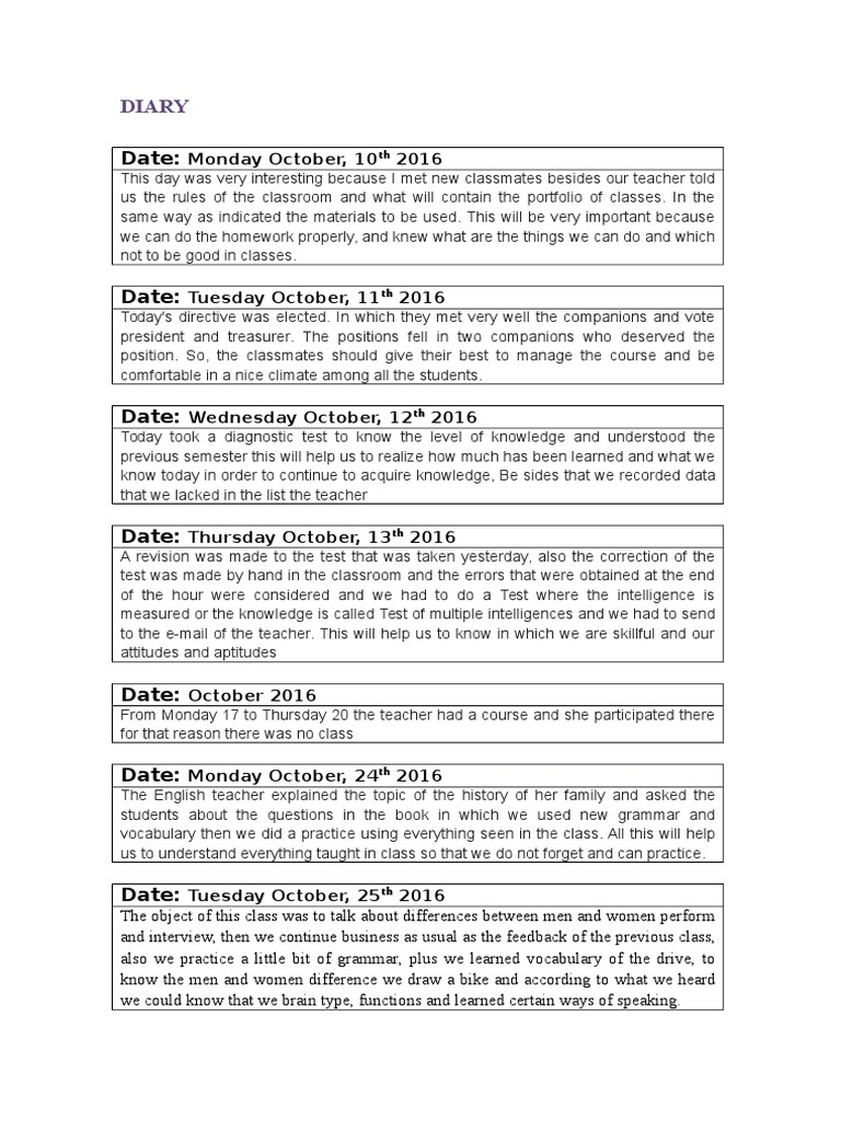 Diary: Date | Download Free PDF | Vocabulary | English Language