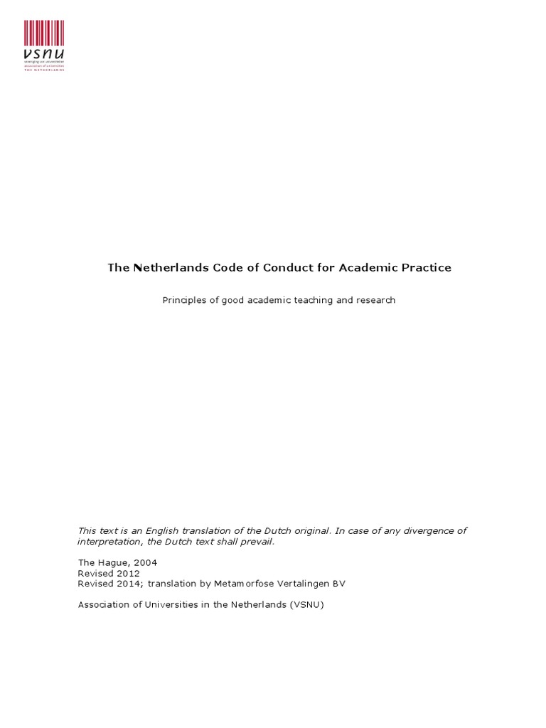 The Netherlands Code of Conduct For Academic Practice 2004 (Version ...