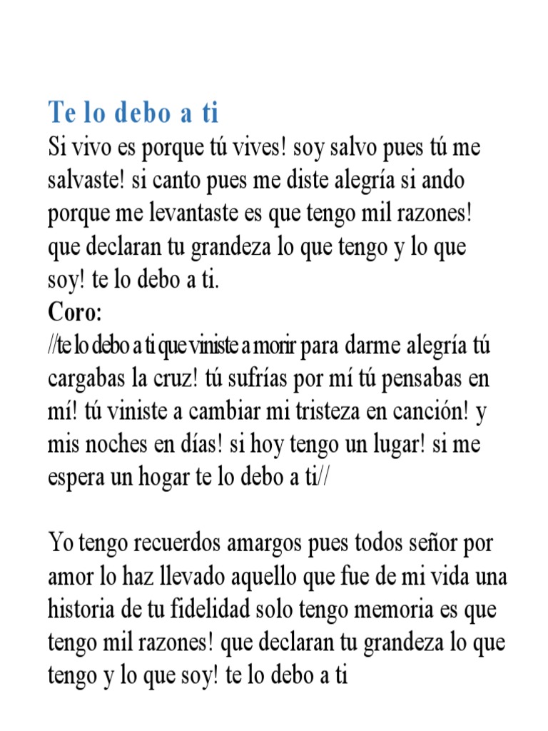 Te lo debo a ti: Letra y acordes | PDF | Amor | Ocio