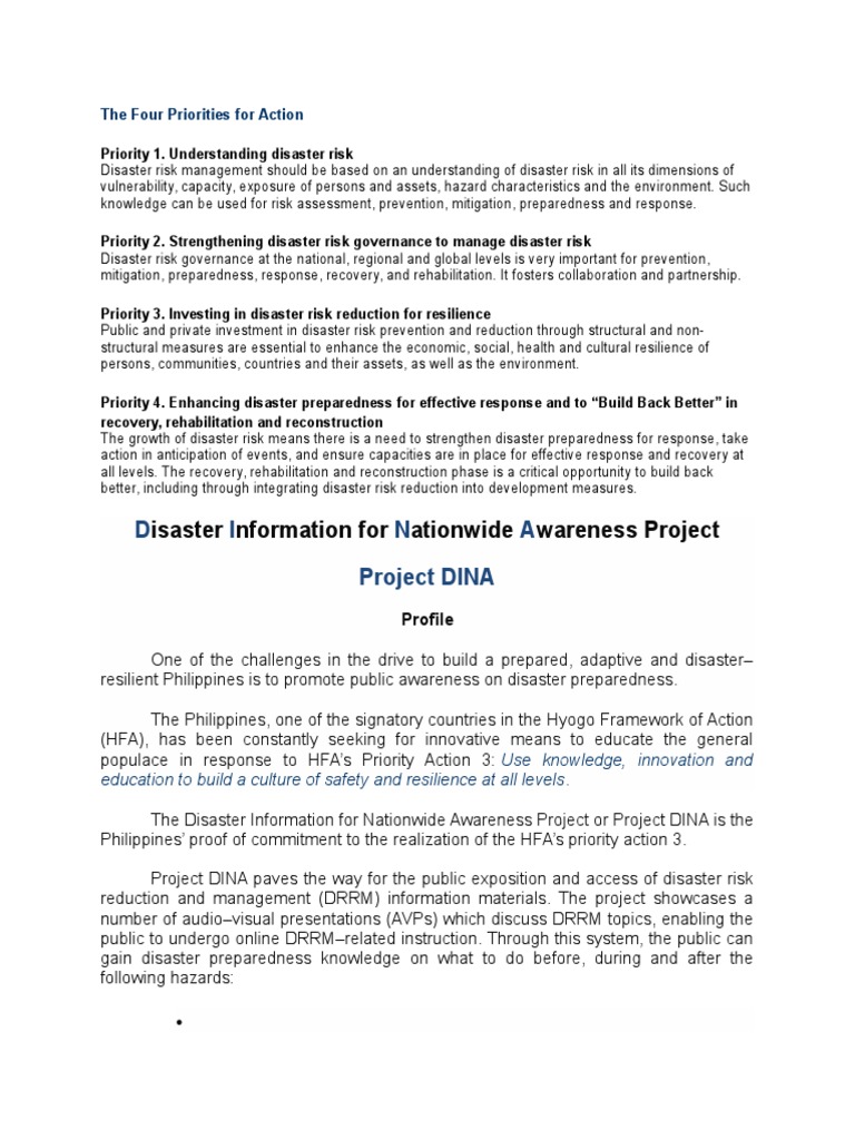 Four Priorities for Disaster Risk Management | PDF | Emergency ...