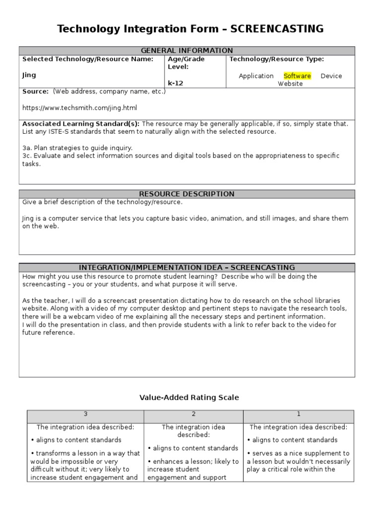 Technology Integration Template-Screencasting-Samuellarsen | PDF | Cognition | Computing