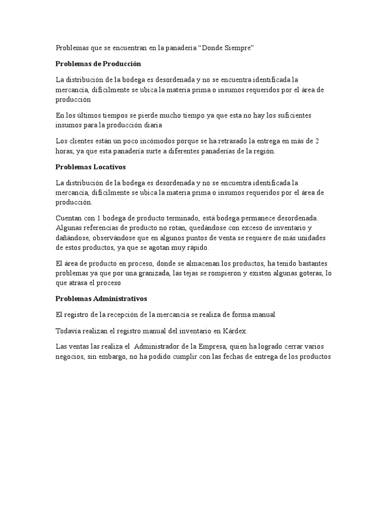 Problemas en la Panadería "Donde Siempre" | PDF | Cocina, comidas y ...