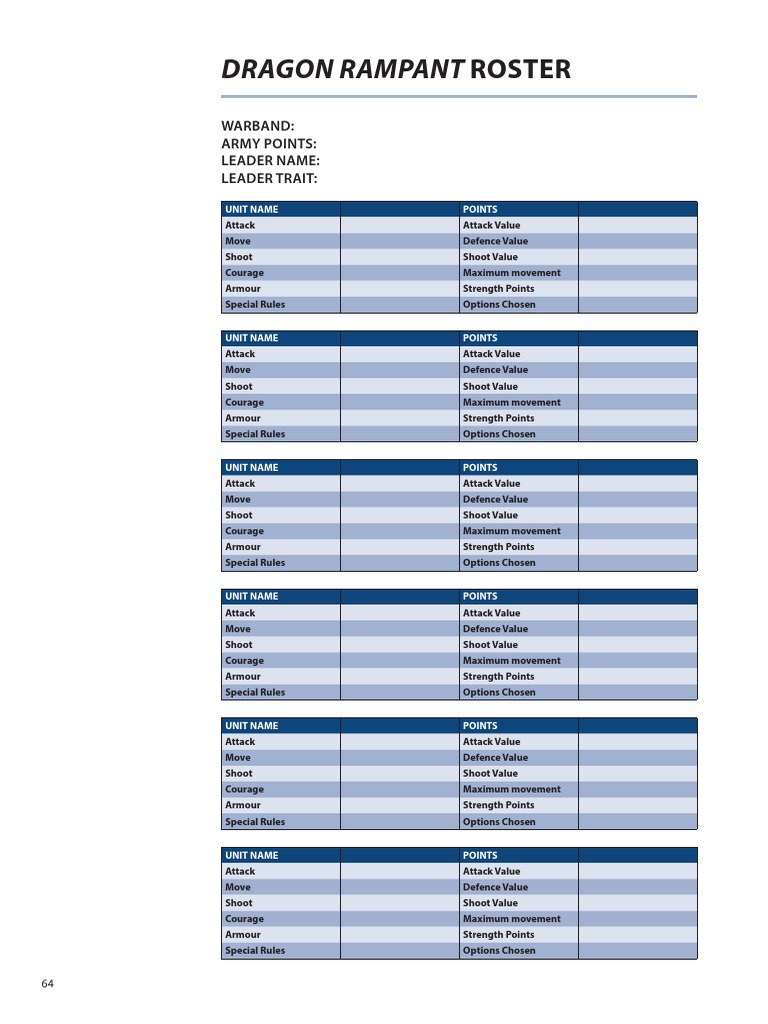 Dragon Rampant Roster PDF | PDF