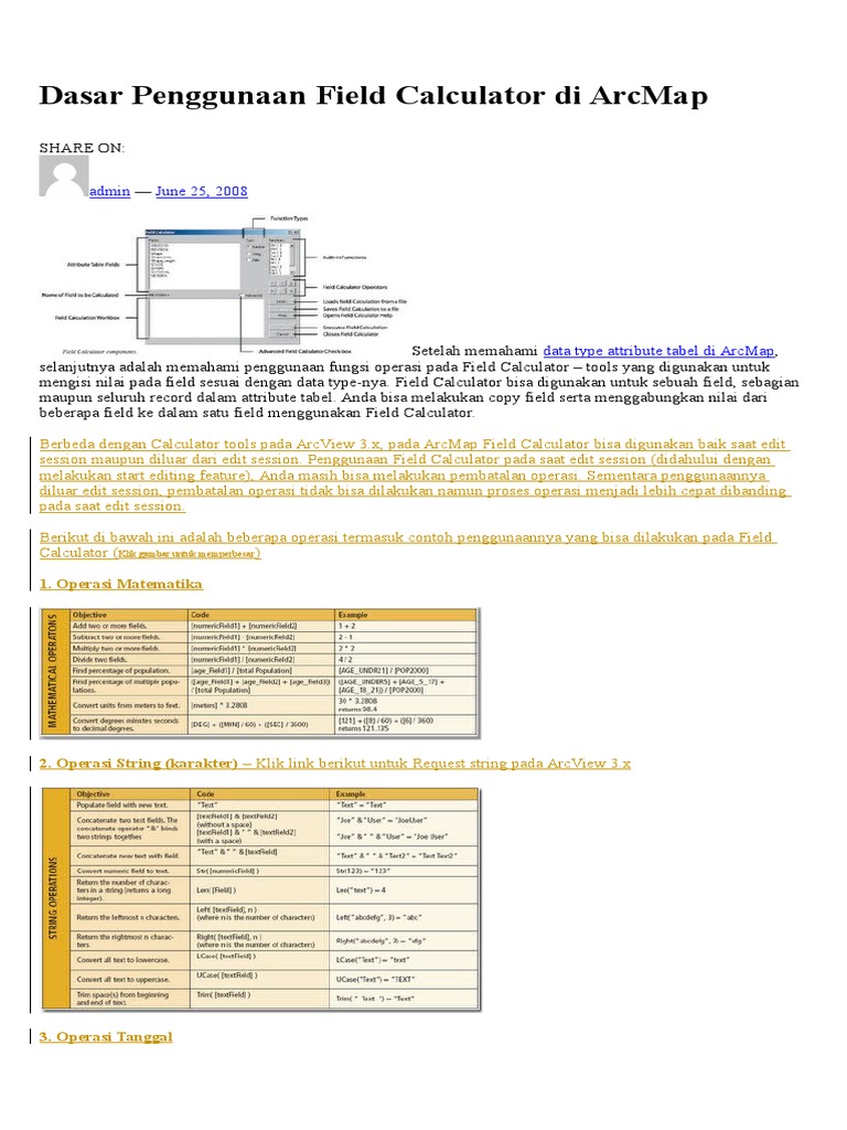 Dasar Penggunaan Field Calculator Di ArcMap | PDF
