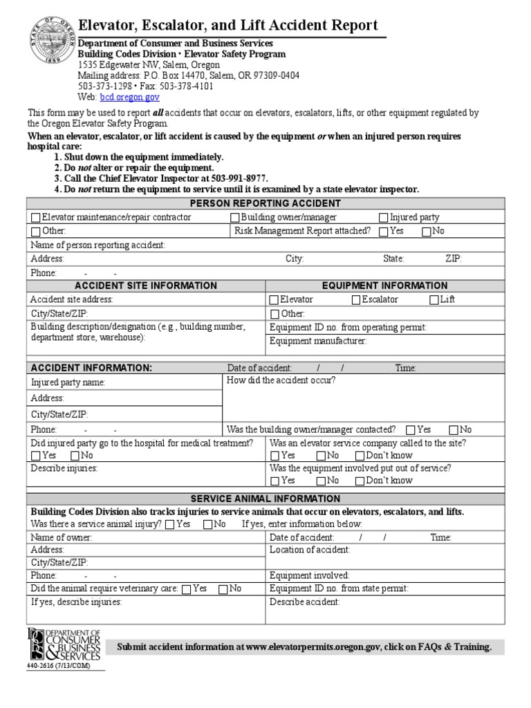 Elevator, Escalator, and Lift Accident Report: BCD - Oregon.gov | PDF